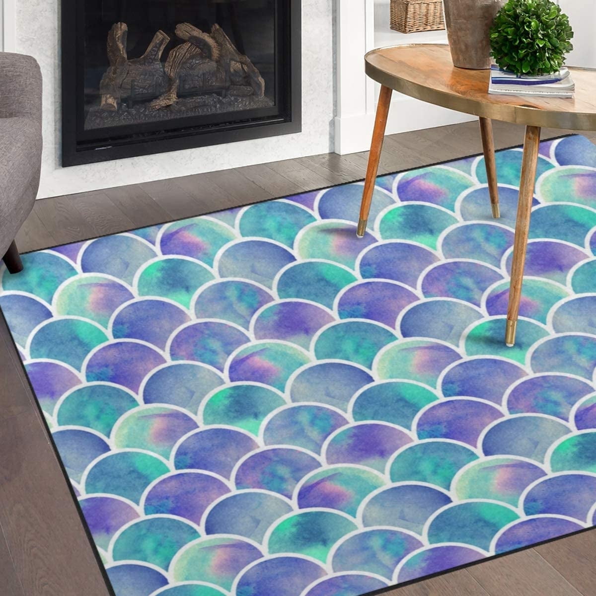 FREEAM Mermaid Scale Non Slip Area Rug for Living Dinning Room Bedroom ...