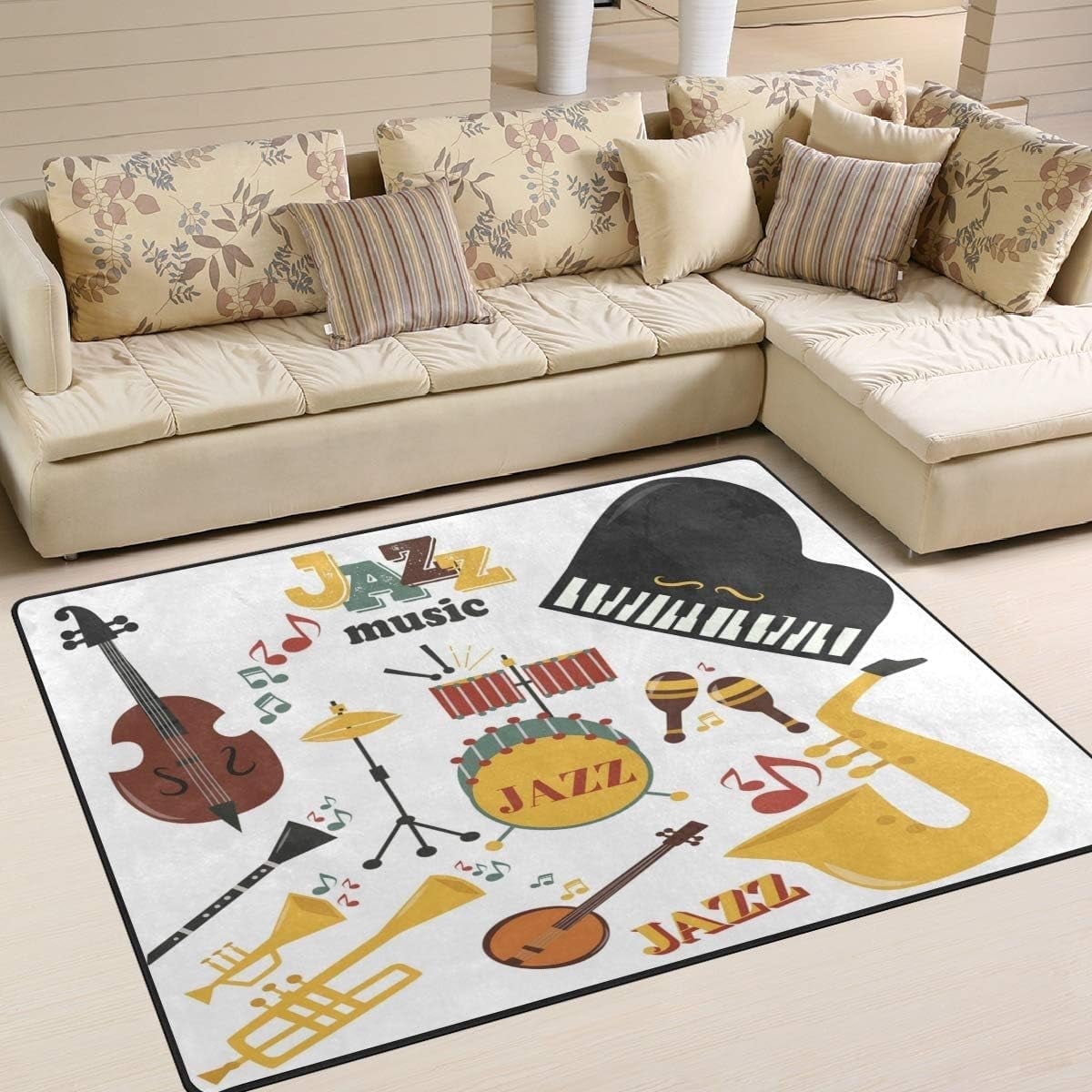 FREEAM Musical Piano Guitar Music Notes Area Rug Mat for Living Dining ...