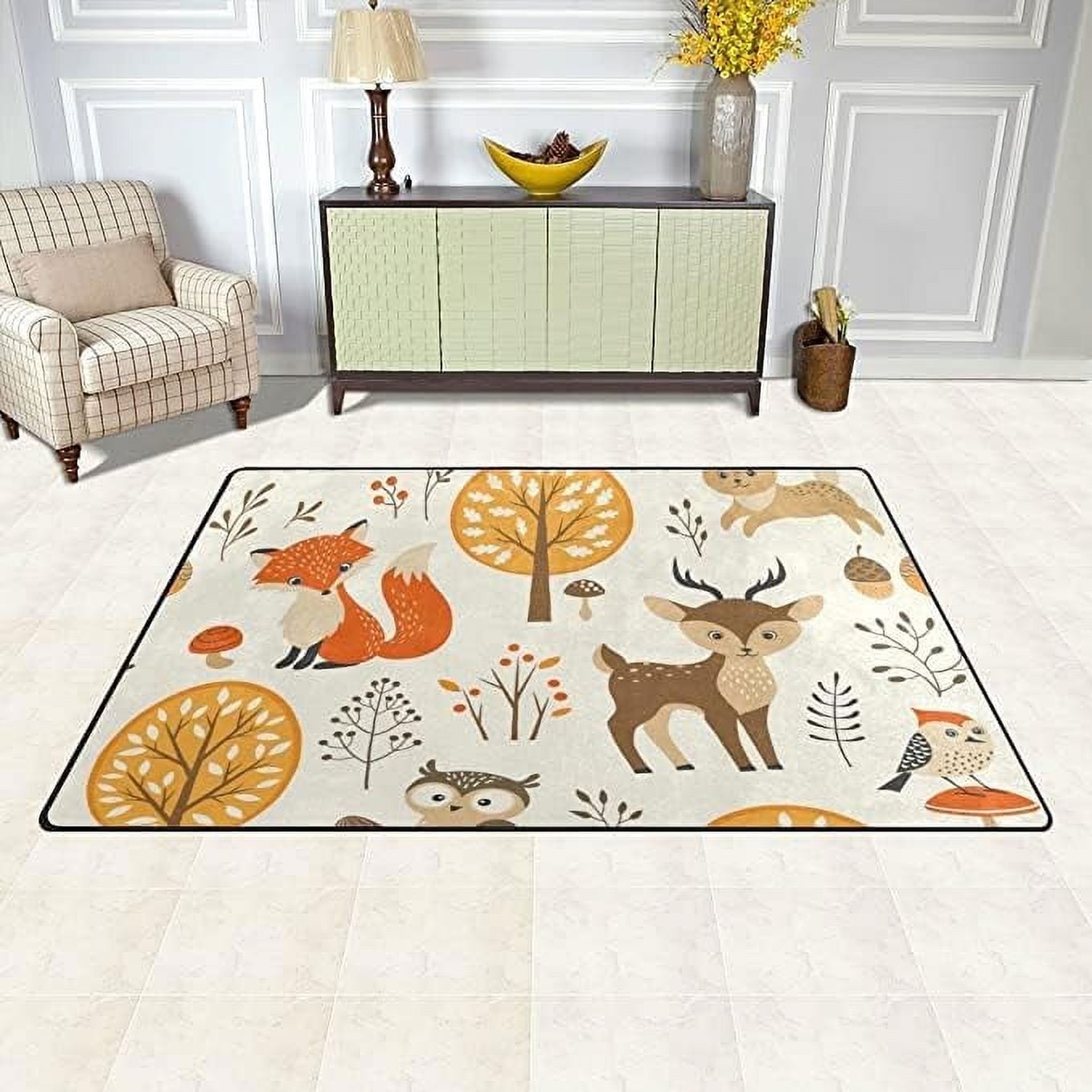 FREEAM Nursery Area Rugs Soft Foam Cute Forest Animal Owls Fox Deer ...