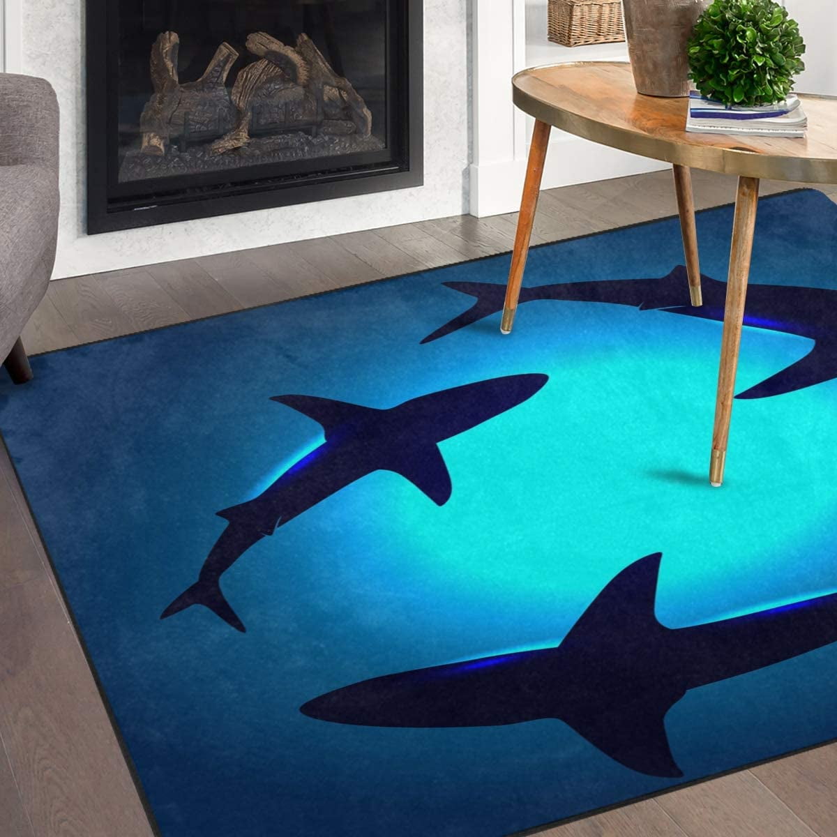 FREEAM Ocean Animal Sharks Non Slip Area Rug for Living Dinning Room ...