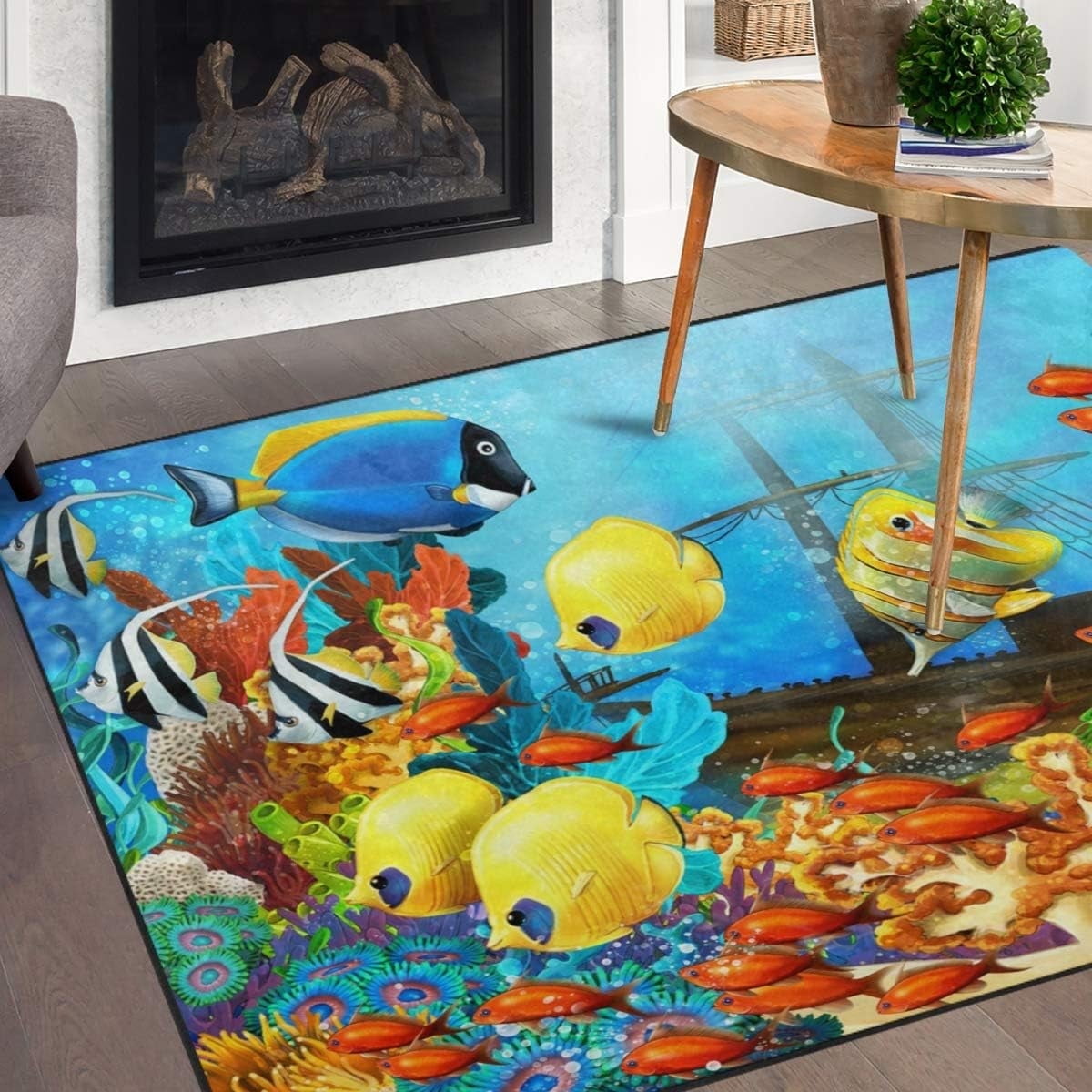 FREEAM Ocean Beach Theme Area Rug 3'x5', Underwater World Polyester ...
