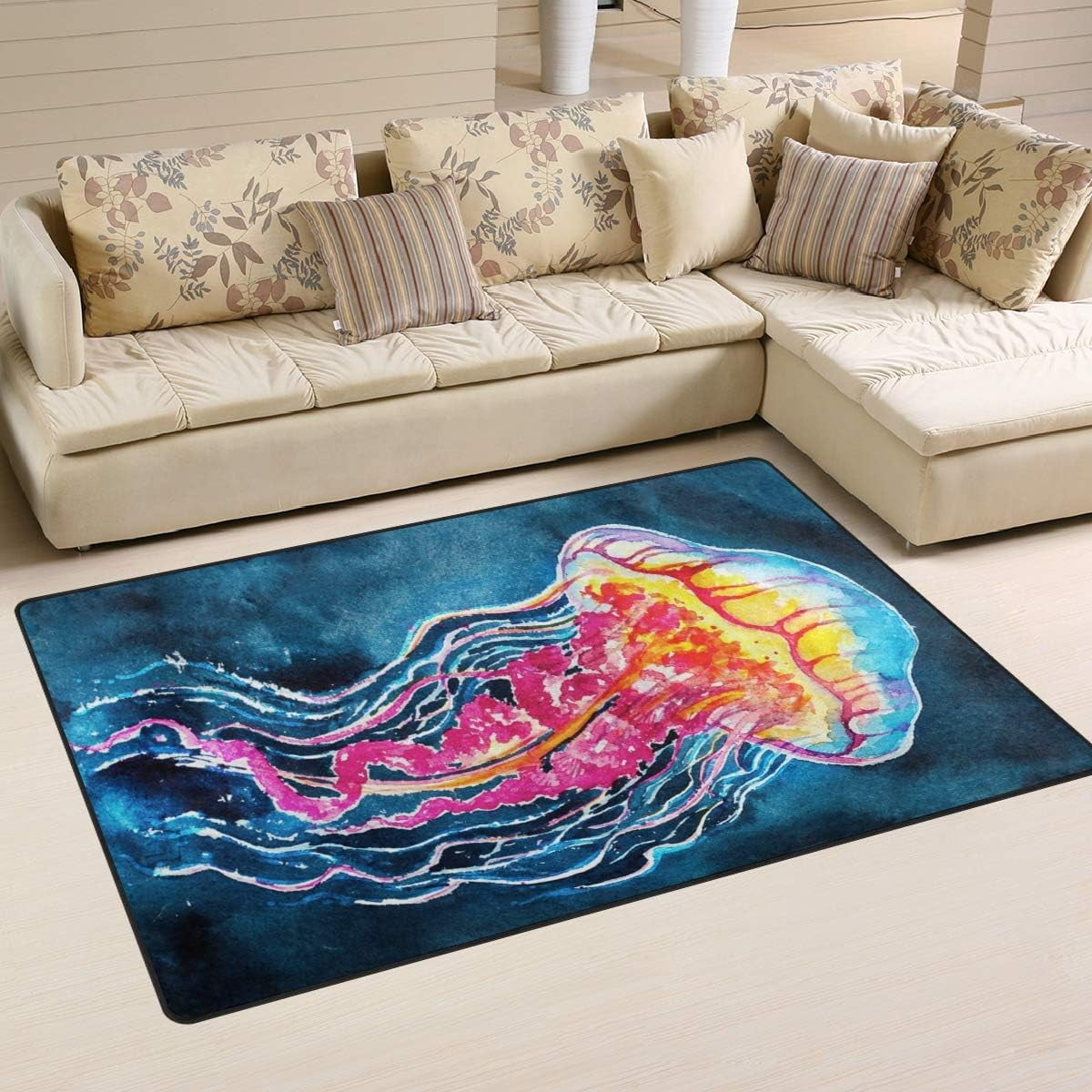 FREEAM Ocean Jellyfish Non Slip Area Rug for Living Dinning Room ...