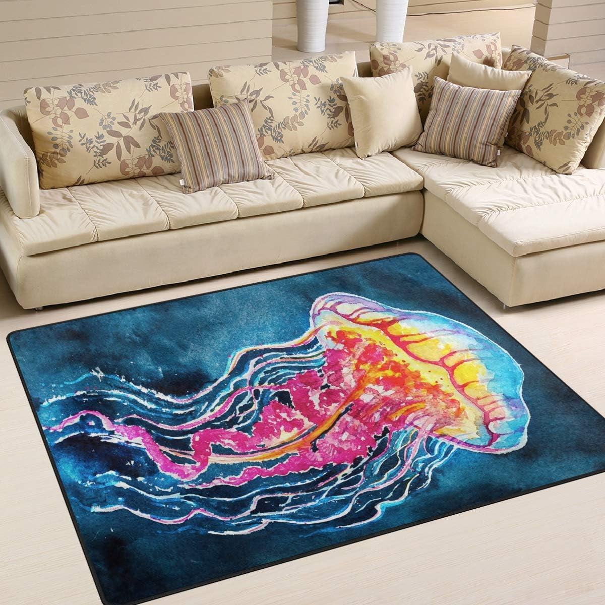 FREEAM Ocean Jellyfish Non Slip Area Rug for Living Dinning Room ...
