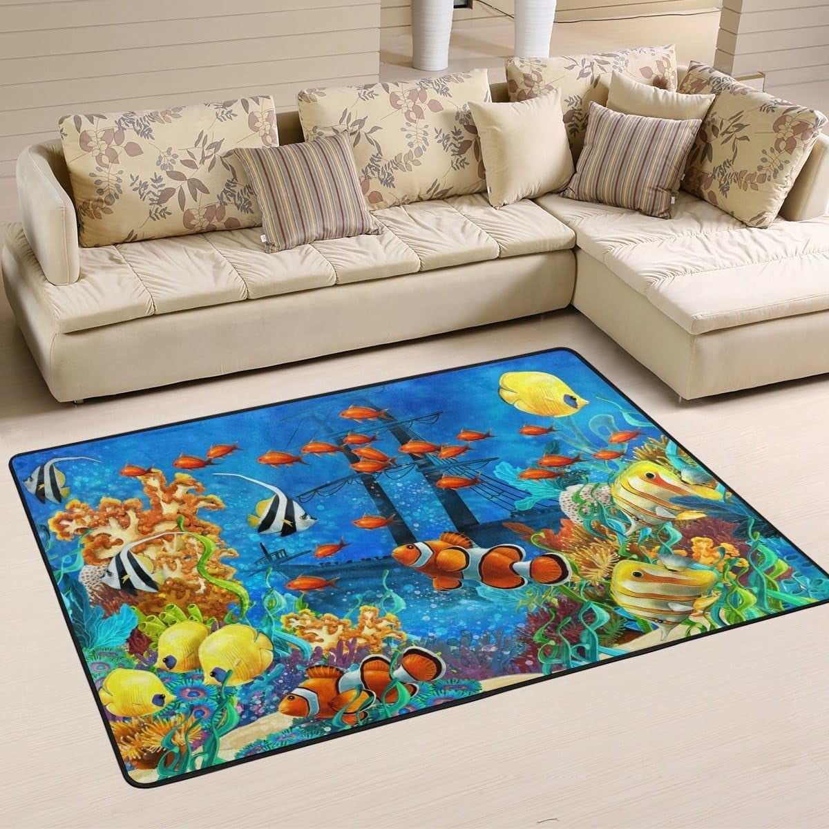 FREEAM Ocean Marine Animal Area Rug 48"x63", Underwater World Polyester ...