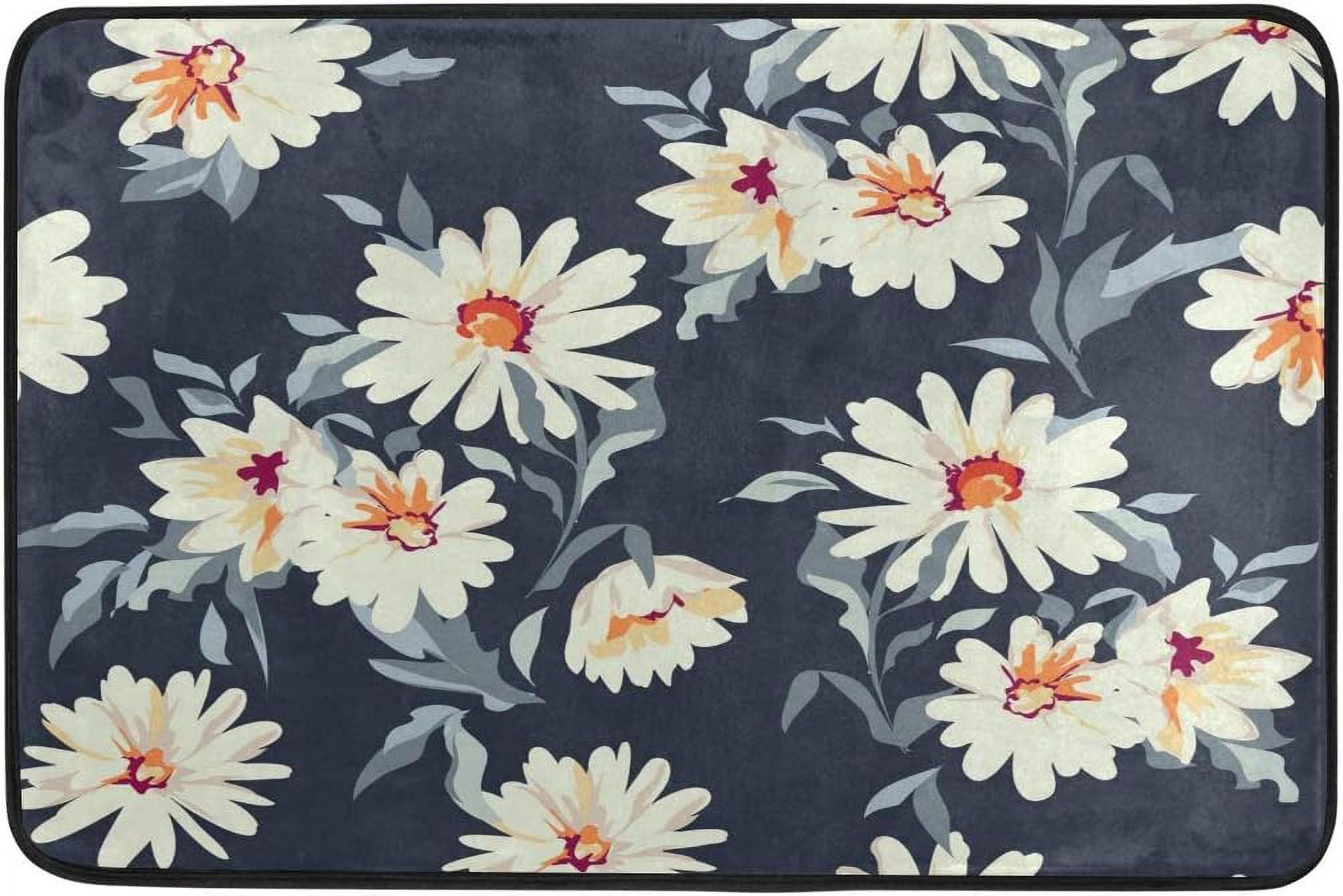 FREEAM Pretty Daisy Floral Print Bath Mat Non Slip Super Absorbent Soft ...