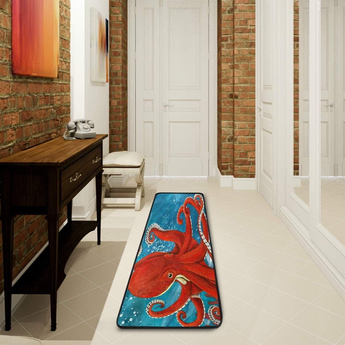 FREEAM Red Octopus Fish Ocean Sea Collection Area Mat Rug Rugs for ...