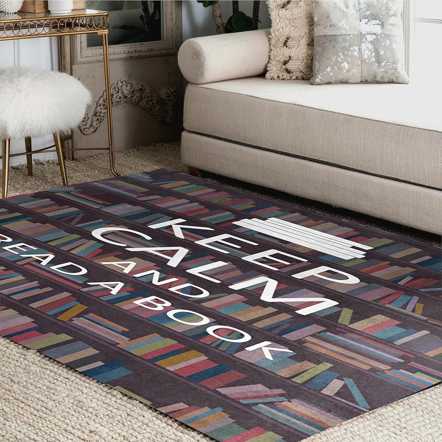 FREEAM Retro Bookshelf Keep Calm and Read a Book Quotes Area Rug Mat ...