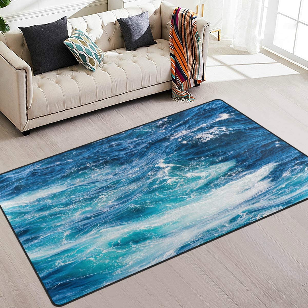 FREEAM Sea Ocean Wave Non Slip Area Rug for Living Dinning Room Bedroom ...