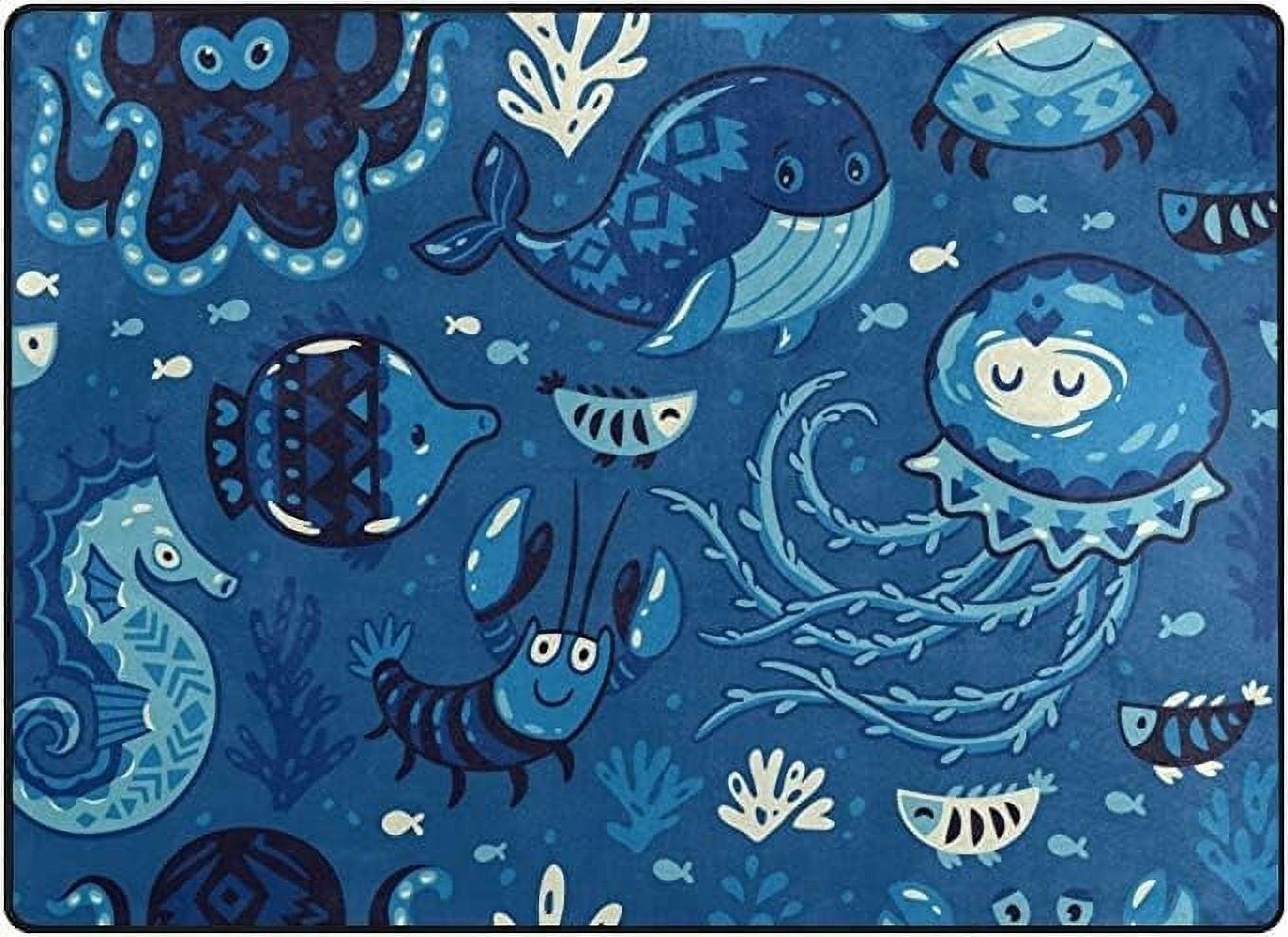 FREEAM Soft Foam Area Rugs Blue Ocean Sea Octopus Dolphin Non Slip Play ...