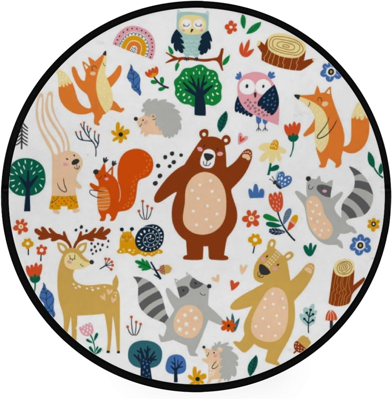 FREEAM Soft Foam Nursery Area Rugs 5 ft Woodland Animals Bear Squirrel ...