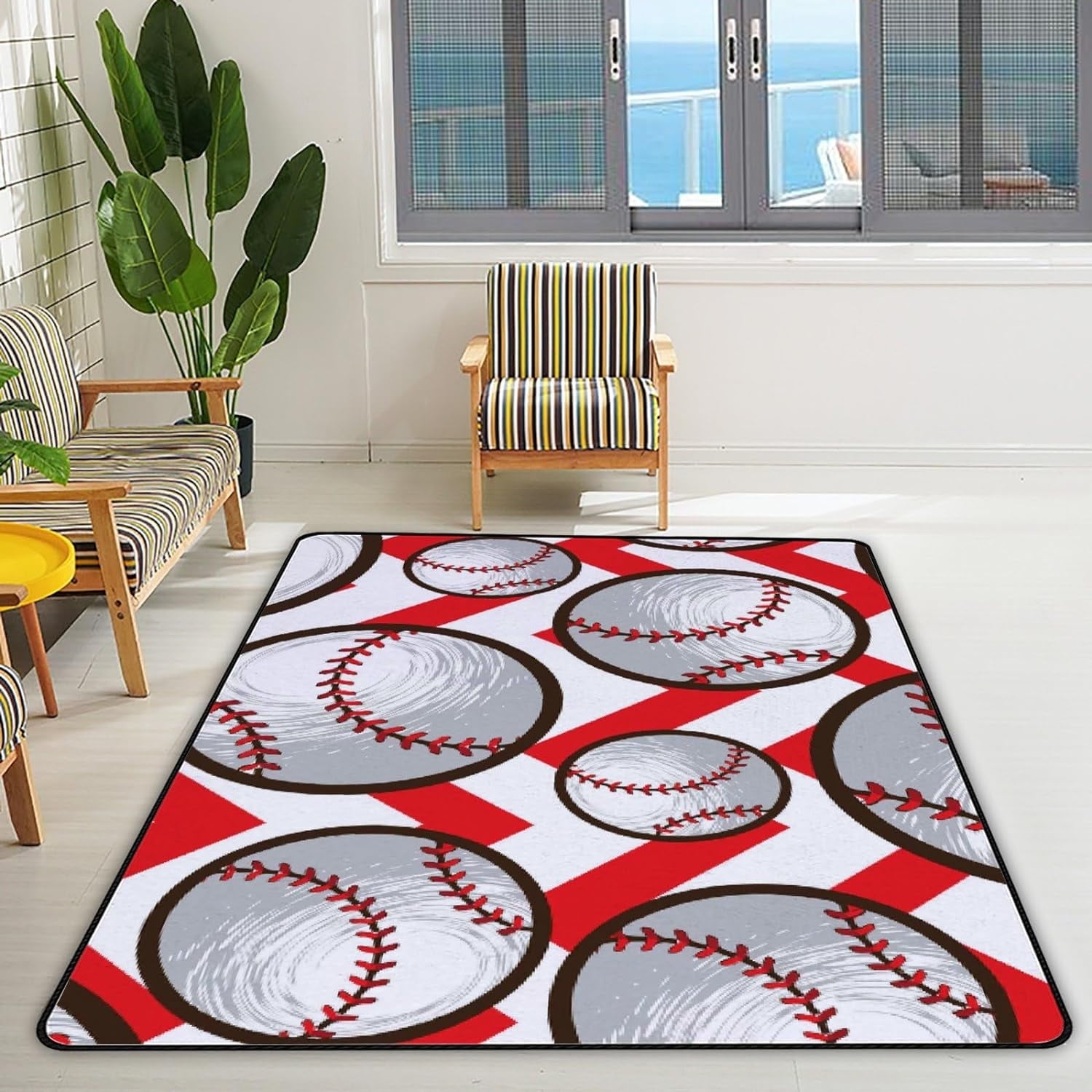 FREEAM Soft Foam Nursery Area Rugs Baseball Red White Non Slip Play ...