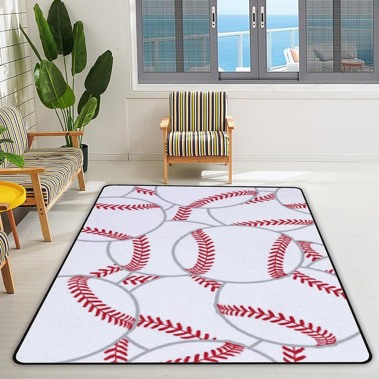 FREEAM Soft Foam Nursery Area Rugs Baseball Seamless Pattern Tennis ...