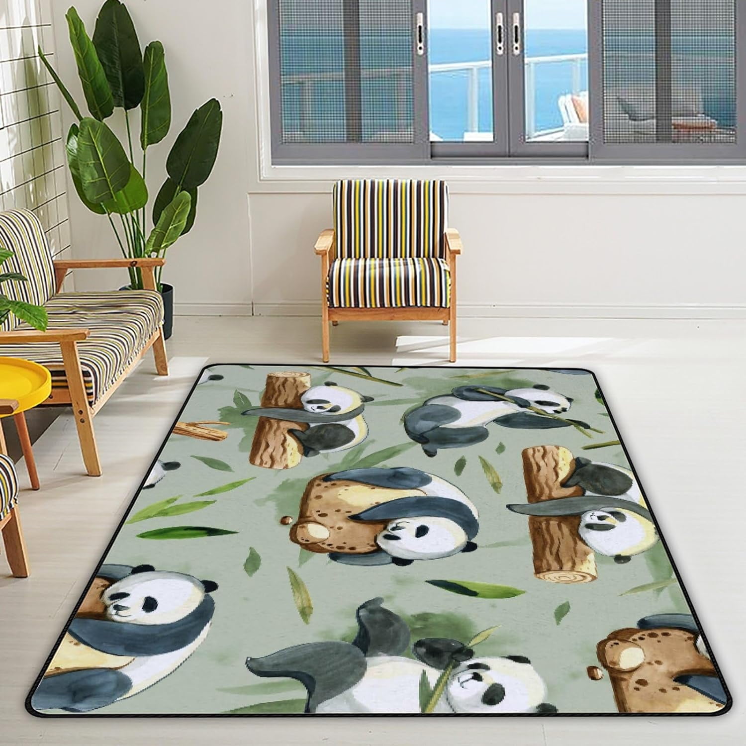 FREEAM Soft Foam Nursery Area Rugs Black White Panda Green Splash ...
