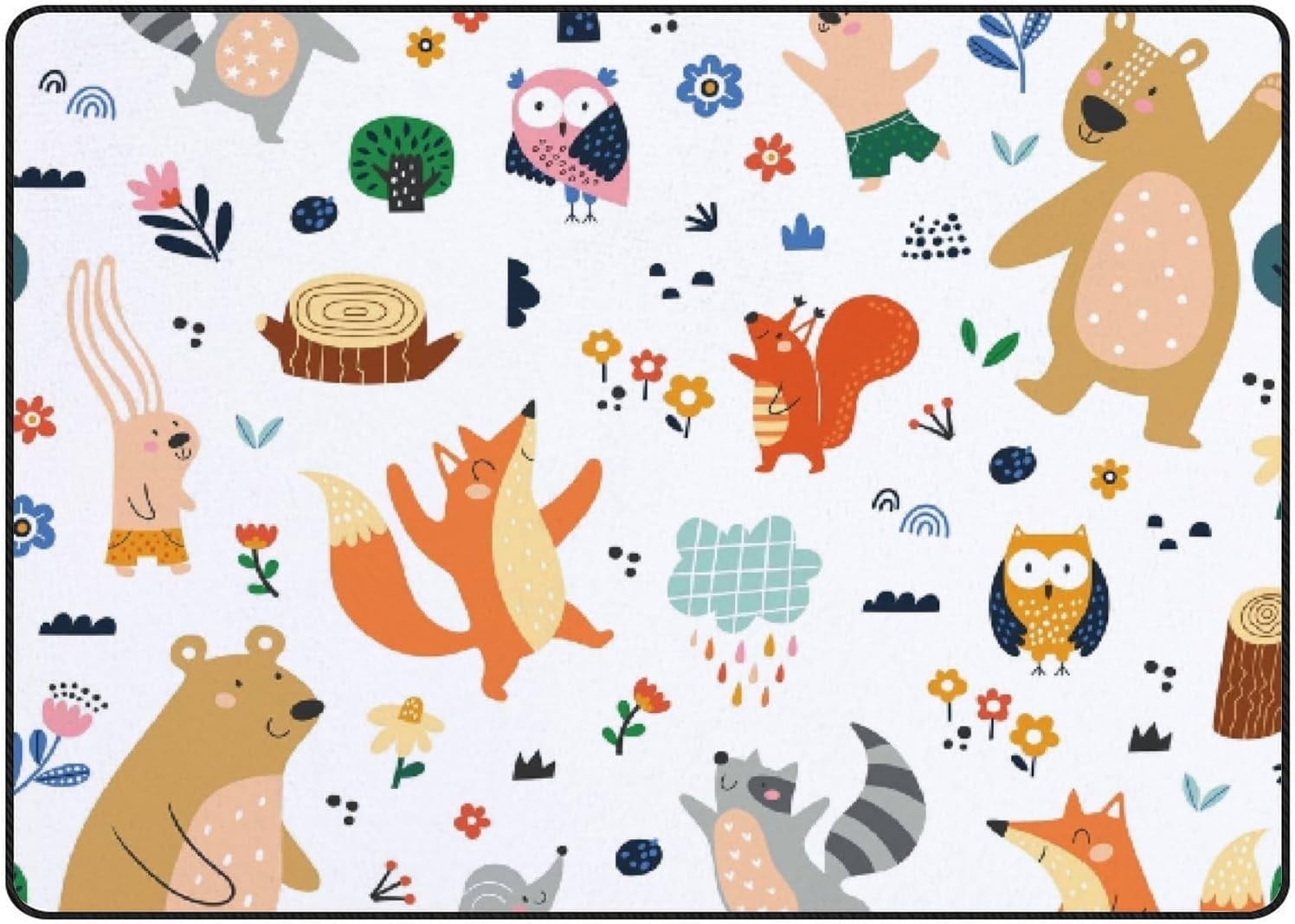 FREEAM Soft Foam Nursery Area Rugs Childish Animals Fox Bear Racoon Owl ...