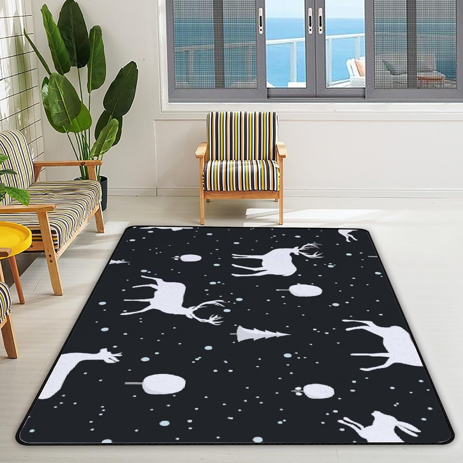 FREEAM Soft Foam Nursery Area Rugs Christmas Deer Rabbit Silhouettes ...