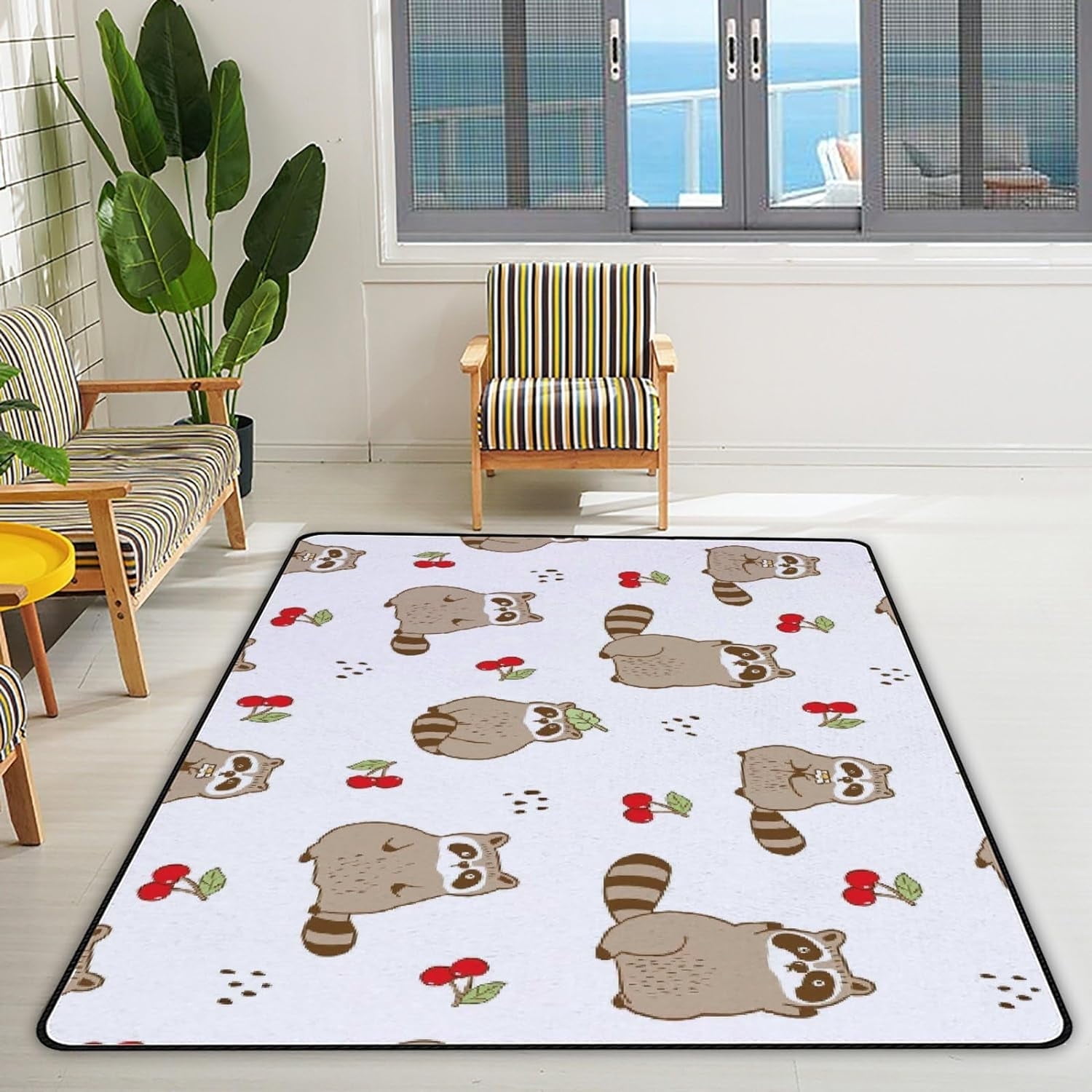 FREEAM Soft Foam Nursery Area Rugs Cute Cartoon Raccoon and Cherry Non ...