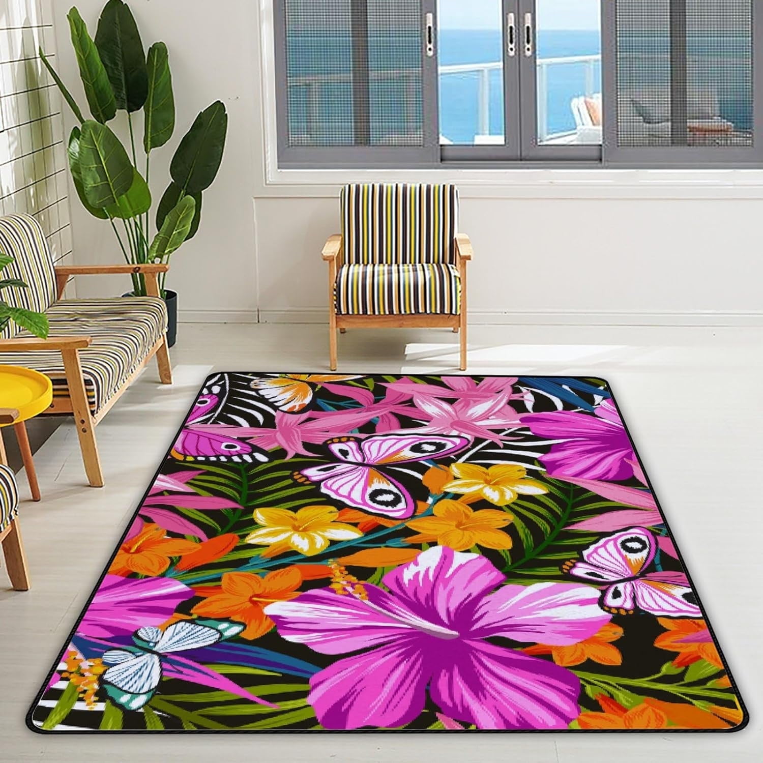FREEAM Soft Foam Nursery Area Rugs Exotic Tropical Leaves Flowers ...