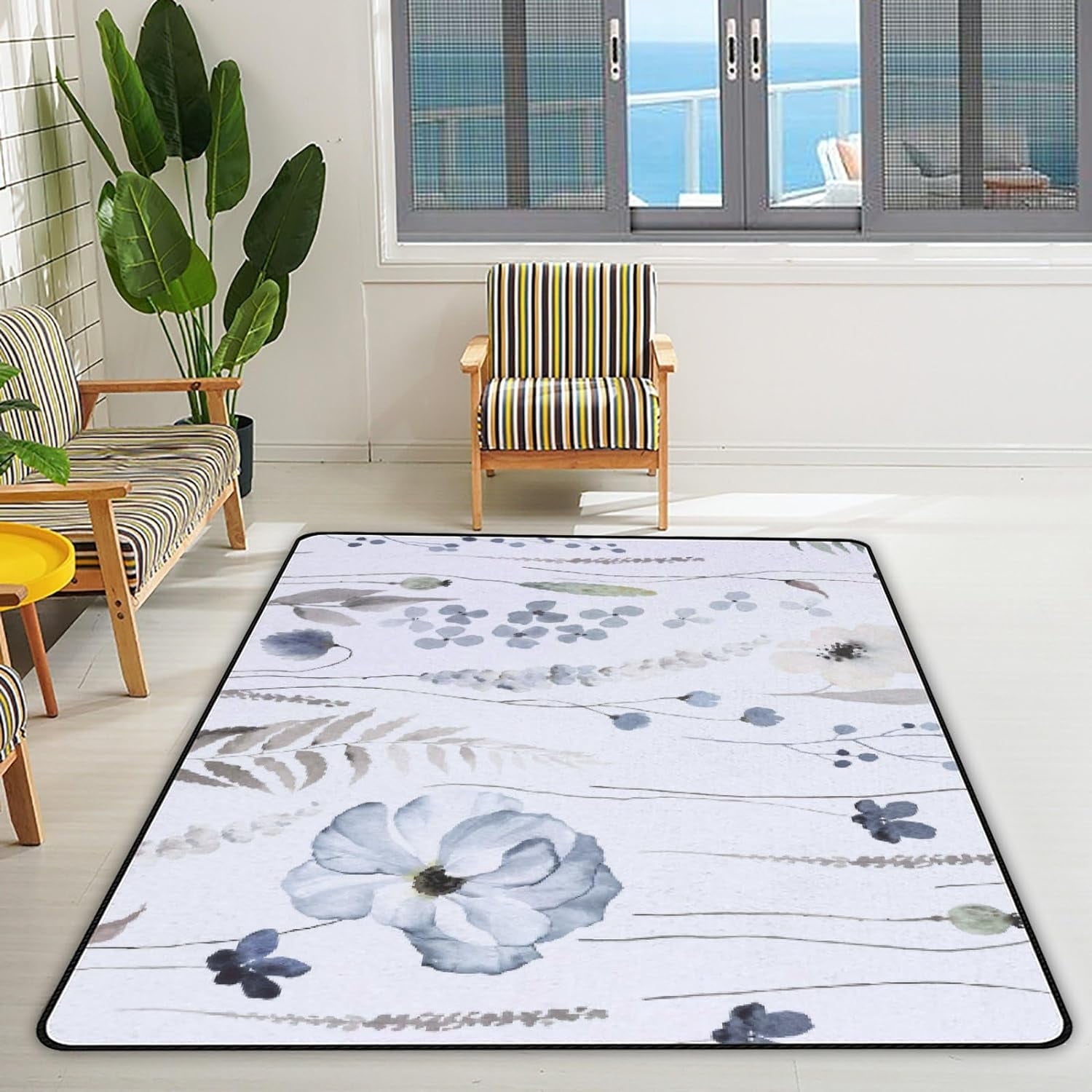 FREEAM Soft Foam Nursery Area Rugs Floral Delicate Blue Flowers Plants ...