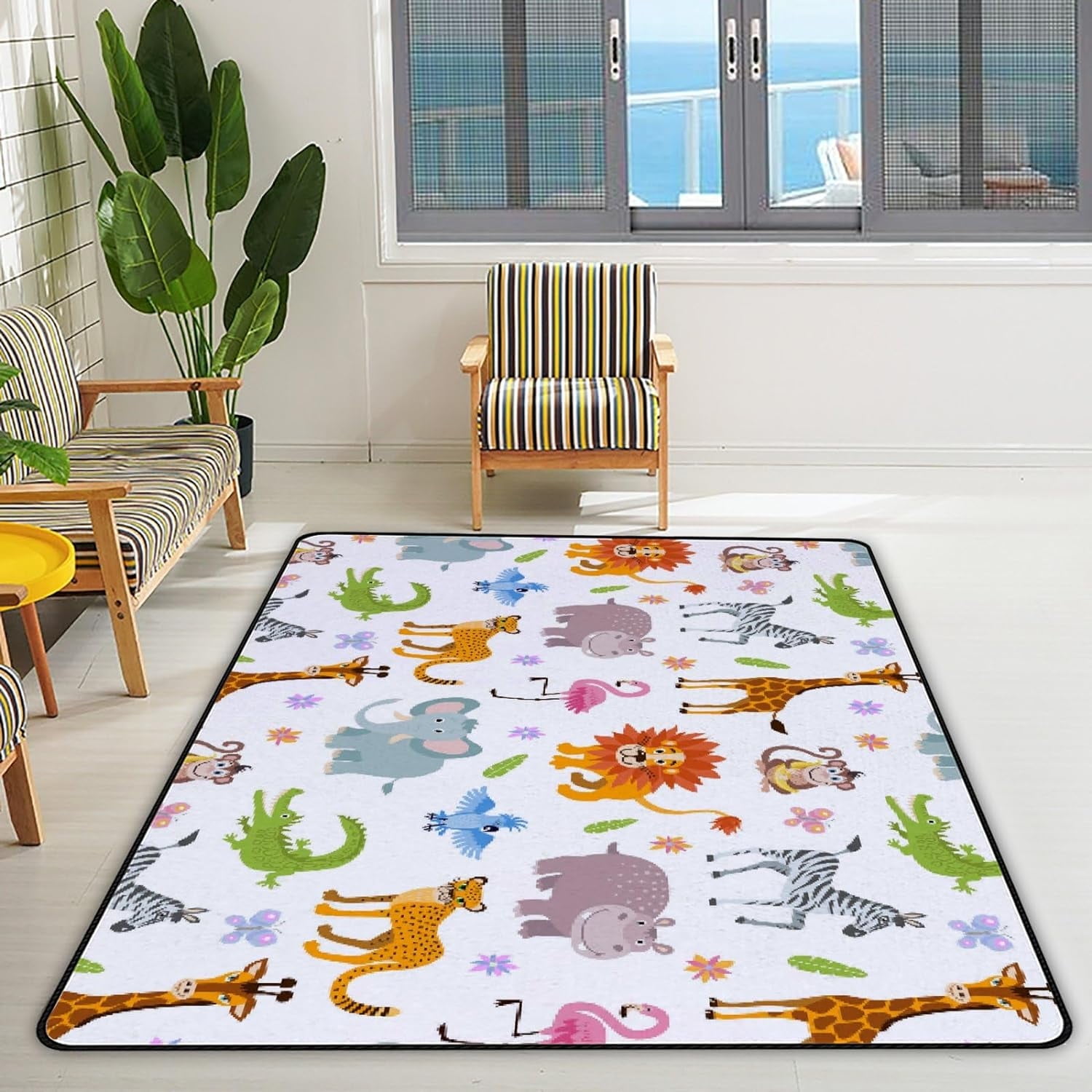 FREEAM Soft Foam Nursery Area Rugs Funny Baby Savanna Animals Elephant ...