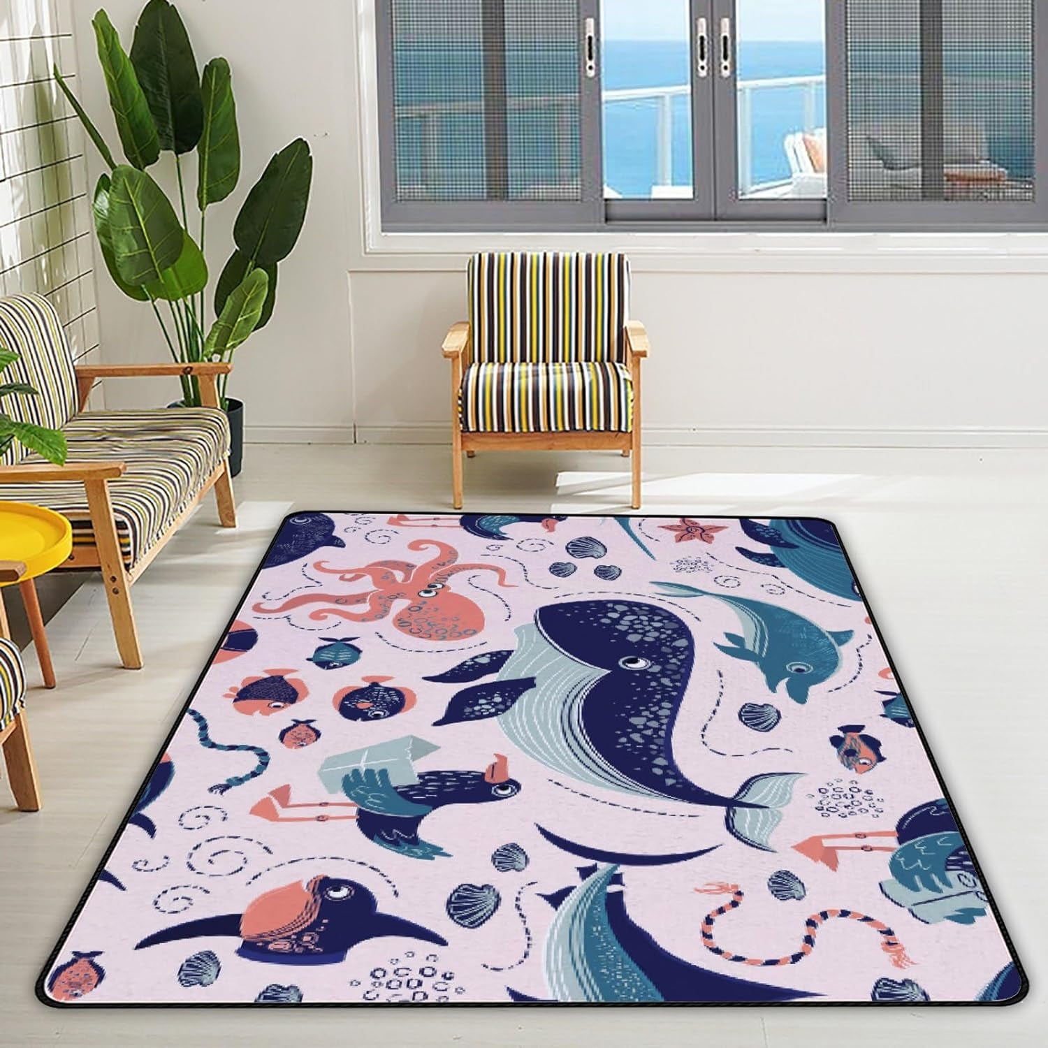 FREEAM Soft Foam Nursery Area Rugs Moon Fish Seagulls Whale Octopus Non ...