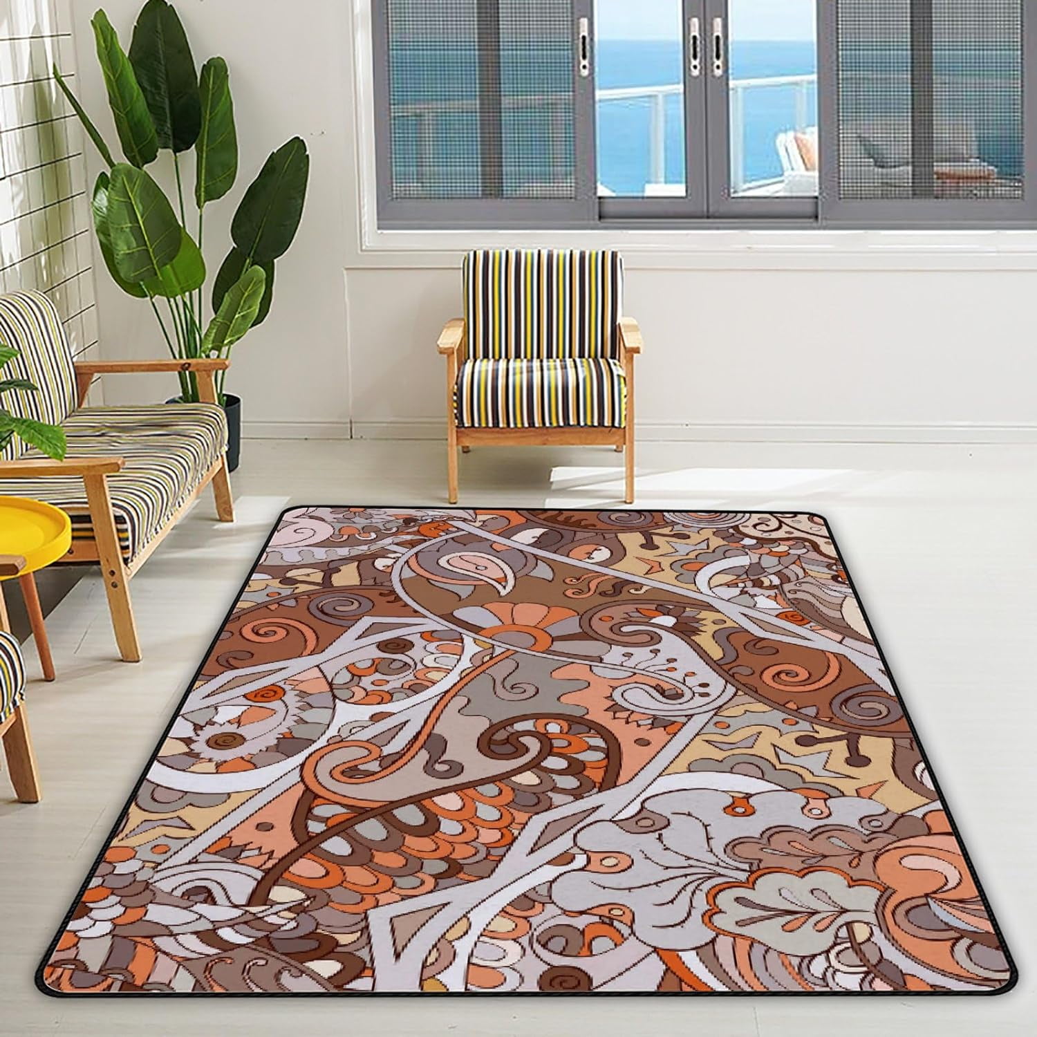 FREEAM Soft Foam Nursery Area Rugs Tracery Ethnic Colorful Doodle ...