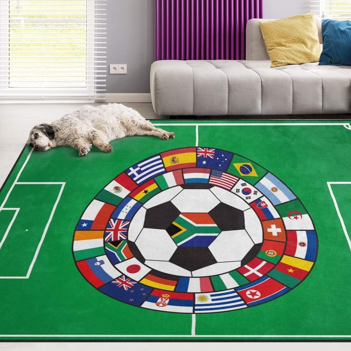 FREEAM Sport Area Rug 2'x3', Soccer Field with The Ball and Flags ...