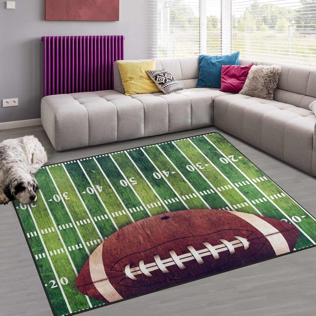 FREEAM Sport Area Rug 4'x6', American Football Field and Ball Polyester ...
