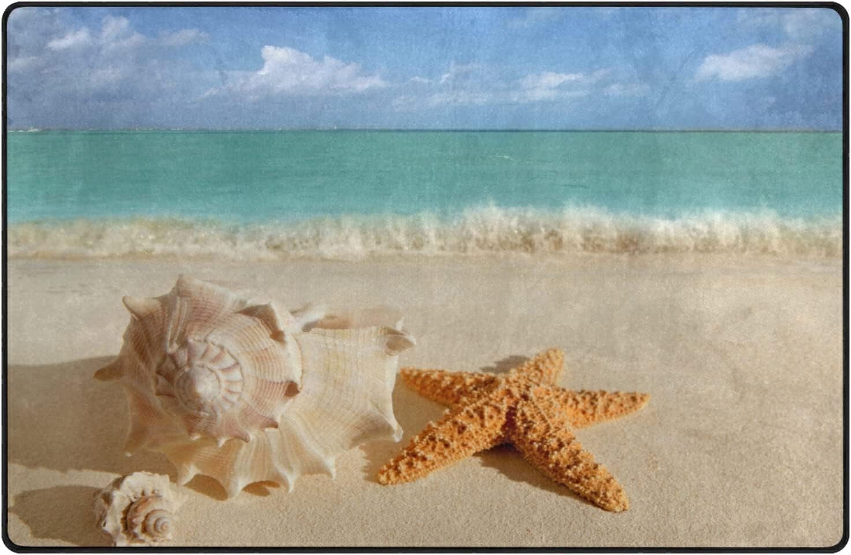 FREEAM Summer Ocean Area Rug 80"x58", Sea Shells Starfish on Tropical ...