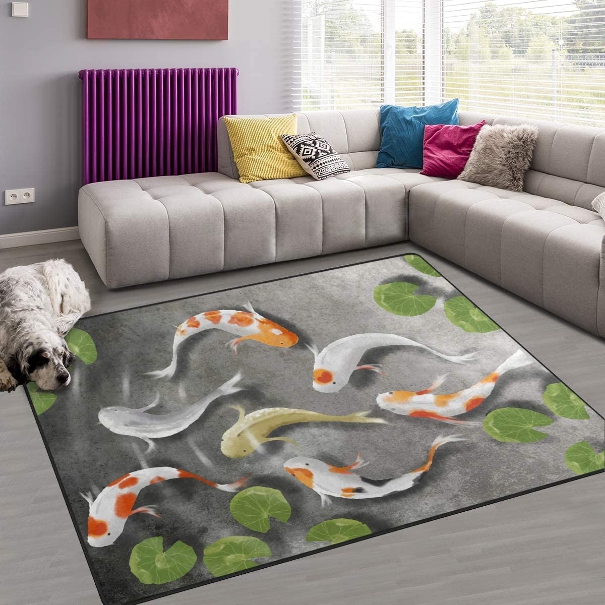 FREEAM Traditional Area Rug 80"x58", Japanese Koi Fish Polyester Area ...