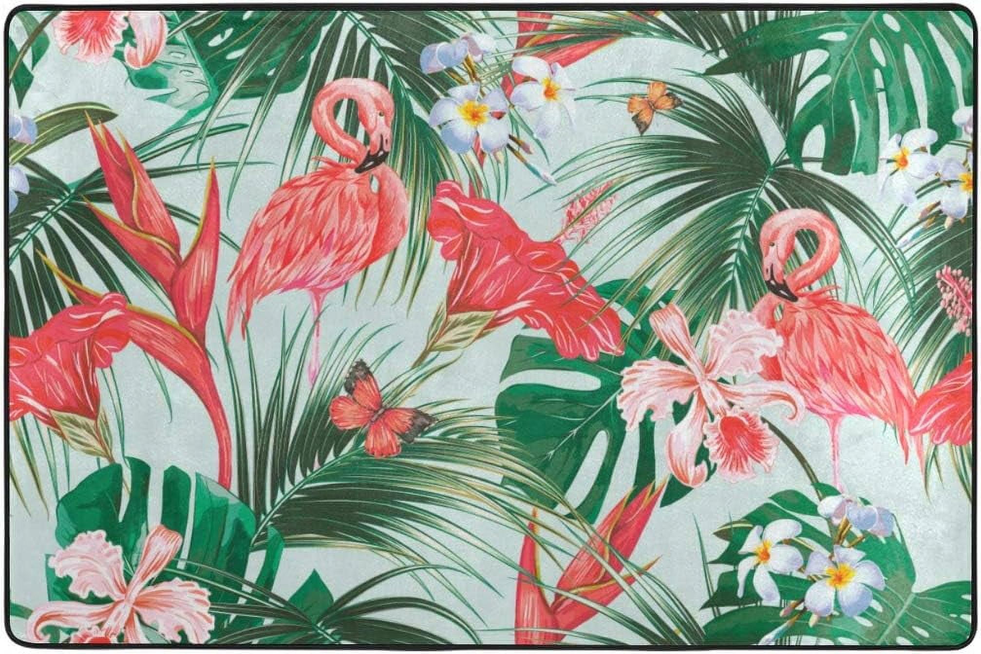 FREEAM Tropical Flamingo Bird Jungle Palm Leaves Flower Area Rug Floor ...