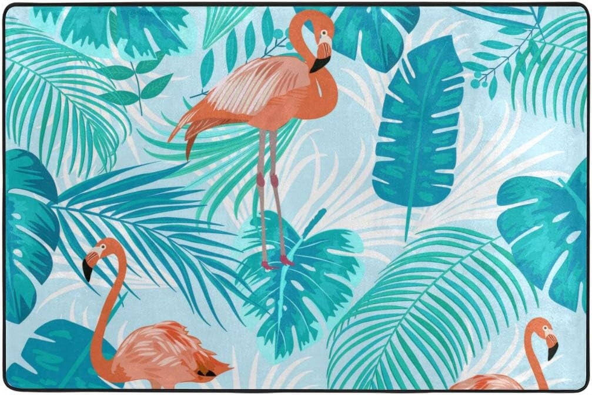 FREEAM Tropical Flamingo Bird Palm Leaves Jungle Doormat Area Rug Floor ...
