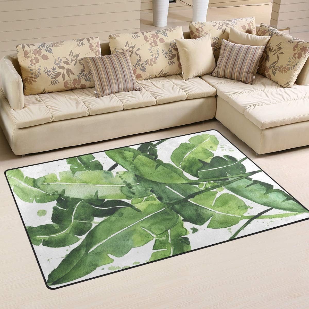 FREEAM Tropical Leaves Non Slip Area Rug for Living Dinning Room ...