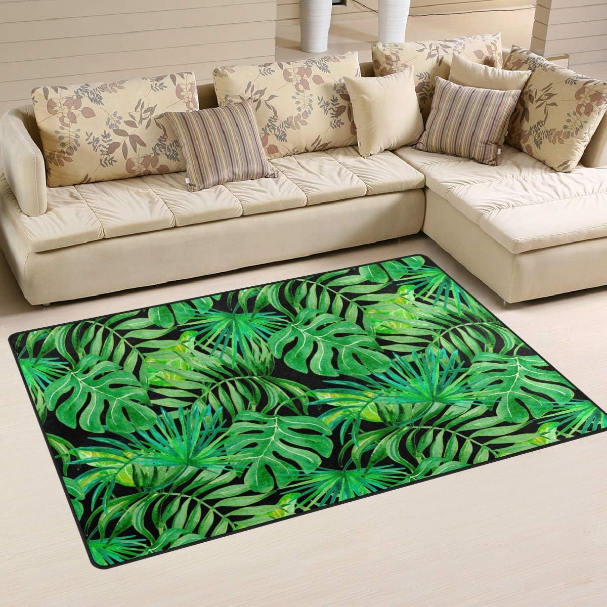 FREEAM Tropical Leaves Non Slip Area Rug for Living Dinning Room ...