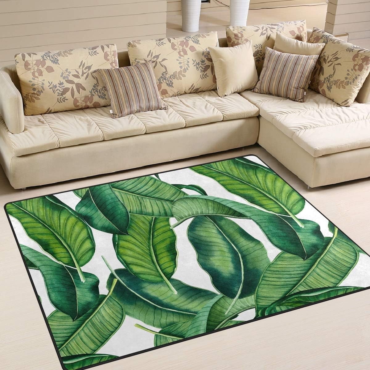 FREEAM Tropical Leaves Non Slip Area Rug for Living Dinning Room ...