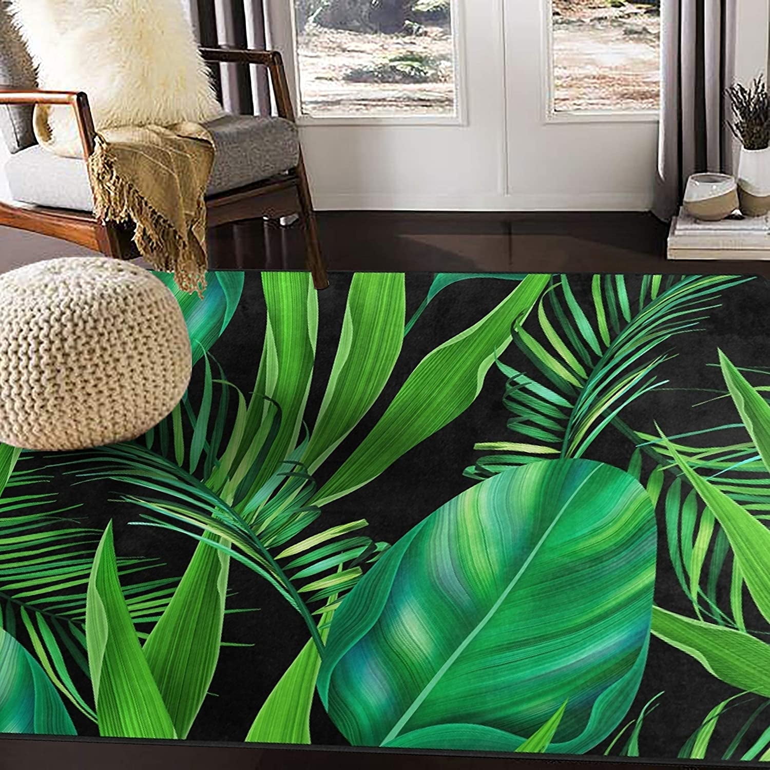 FREEAM Tropical Monstera and Palm Tree Leaves Area Rug Mat for Living ...