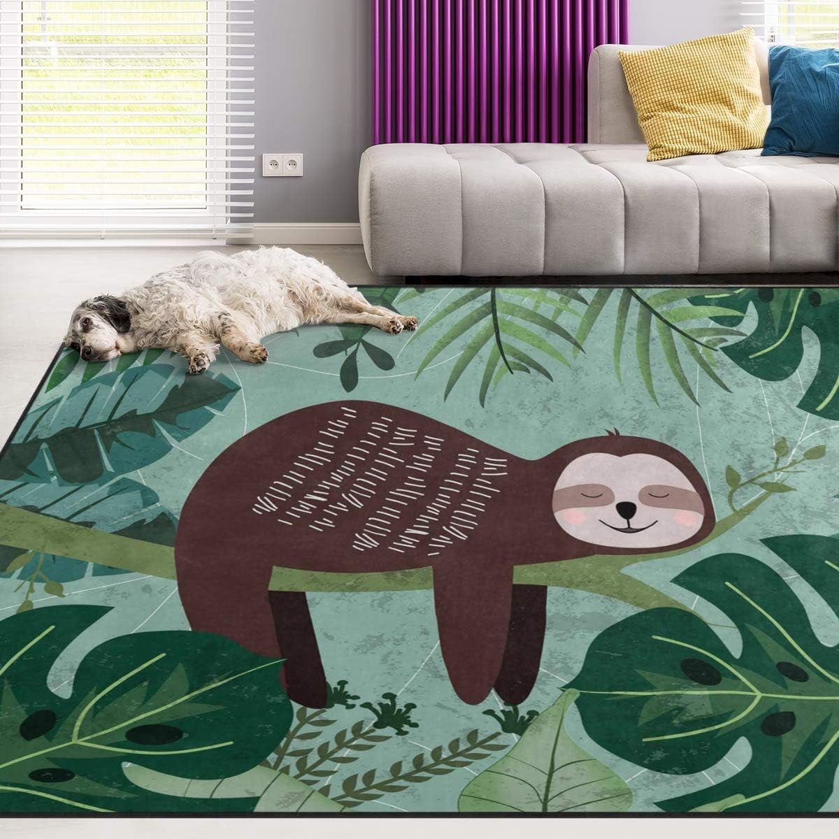 FREEAM Tropical Sloth Non Slip Area Rug for Living Dinning Room Bedroom ...