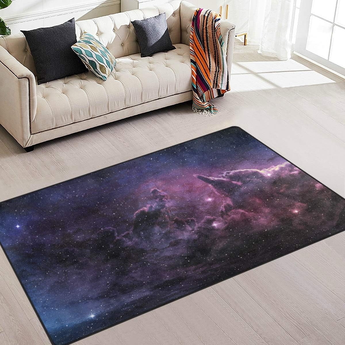 FREEAM Universe Galaxy Area Rug 3'x5', Purple Nebula and Cosmic Dust in ...