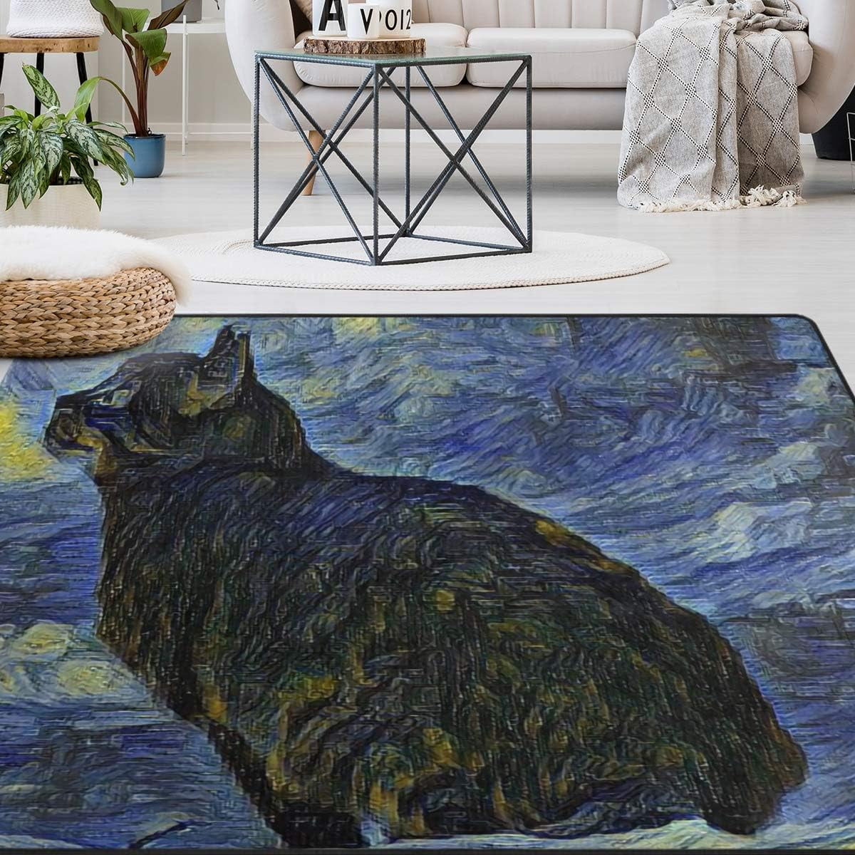 FREEAM Van Gogh Cat Non Slip Area Rug for Living Dinning Room Bedroom ...