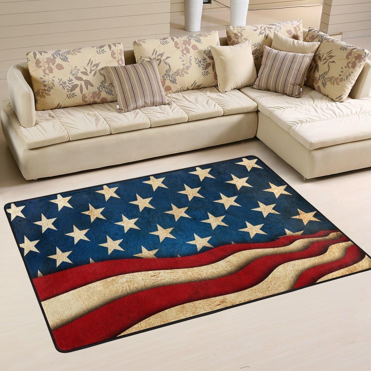 FREEAM Vintage American Flag Area Rug 48"x63", Star Stripe Polyester ...