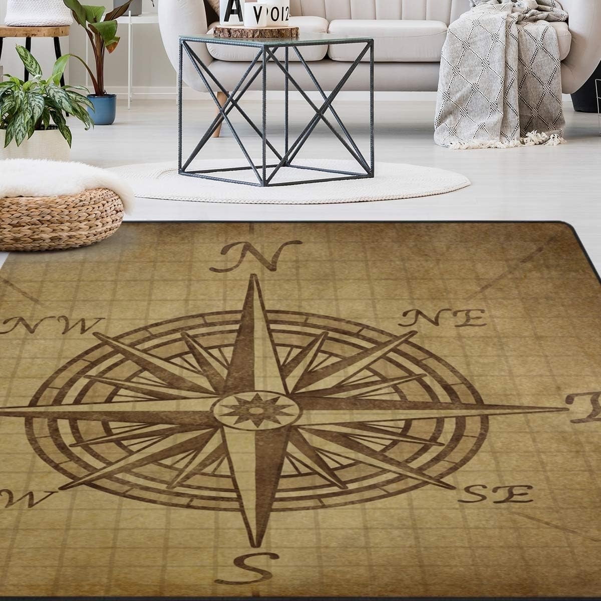 FREEAM Vintage Compass Rose Area Rug 2'x3', Compass Navigation Modern ...