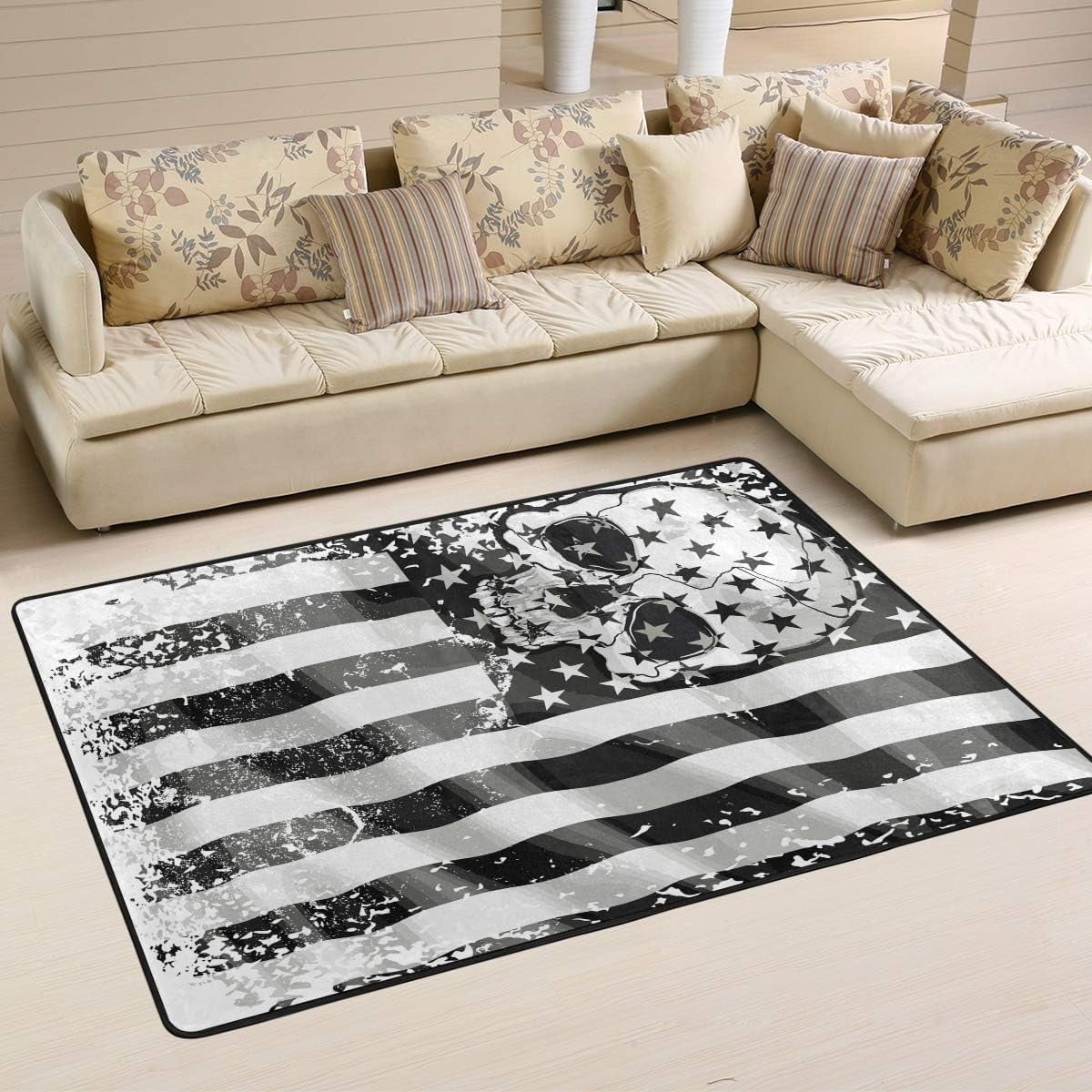 FREEAM Vintage Skull American Flag Area Rug 2x3 Soft Rugs Indoor ...
