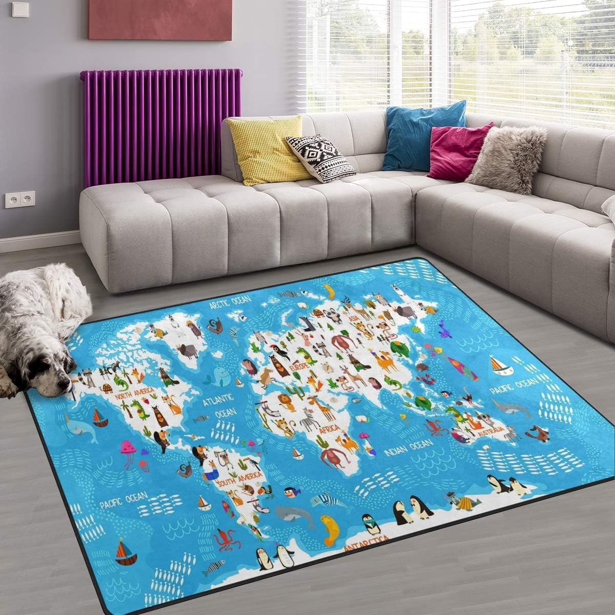 FREEAM World Map Non Slip Area Rug for Living Dinning Room Bedroom ...