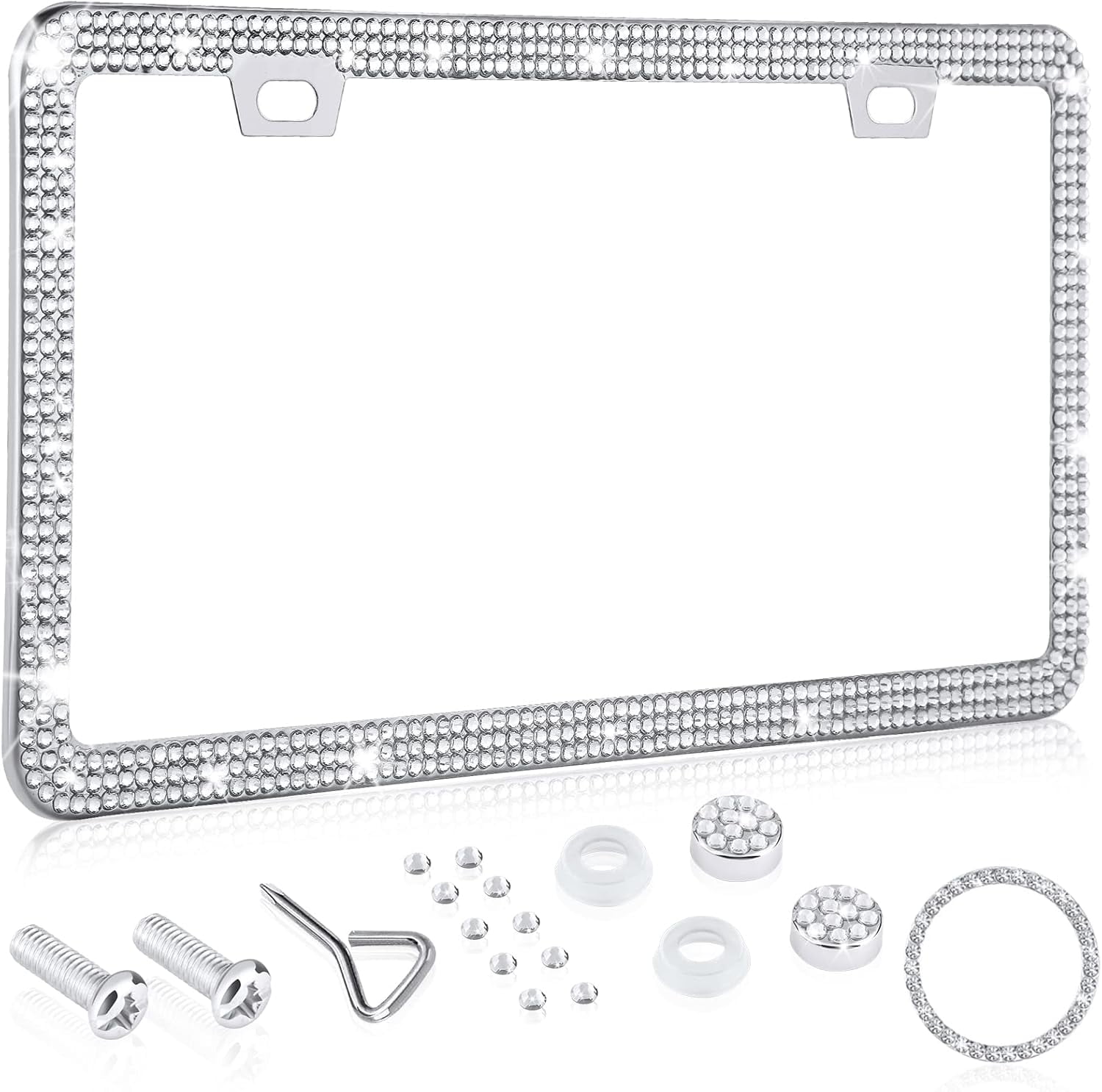 FREEAMG 1 Pack Bling License Plate Frame with Car Engine Start Stop ...