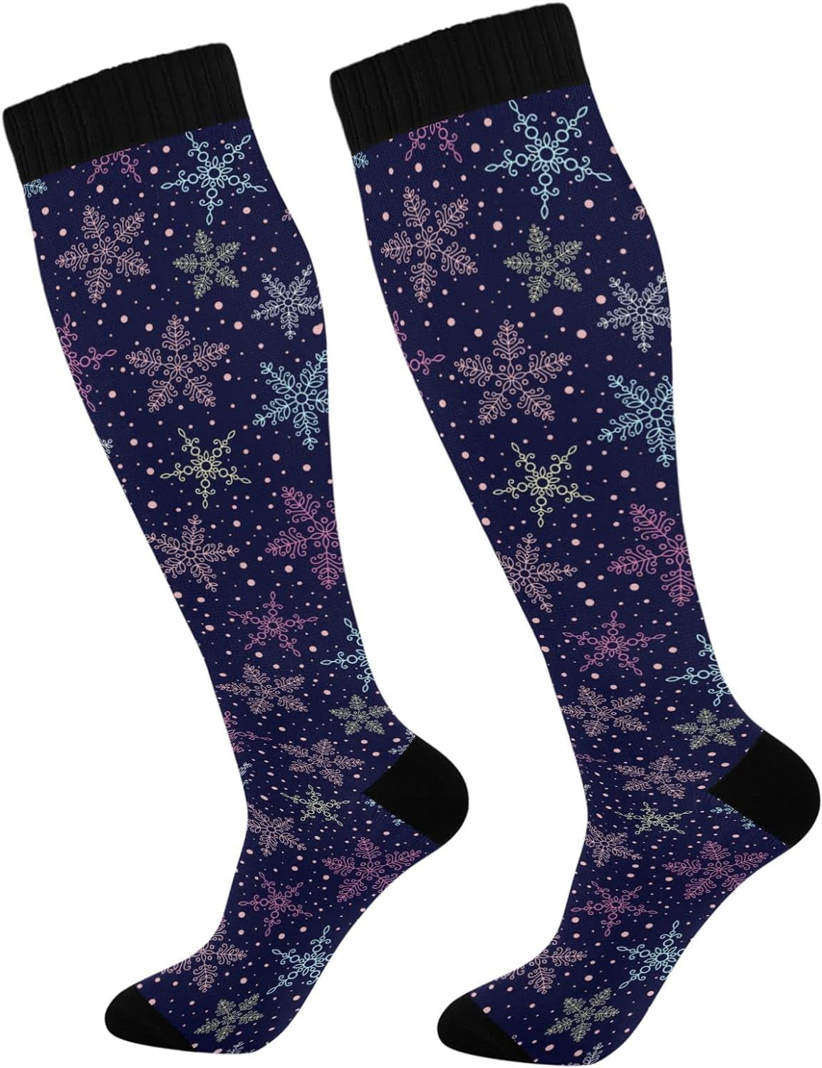 FREEAMG 1 Pair Colorful Snowflake Compression Socks 20-30mmHg Knee High ...