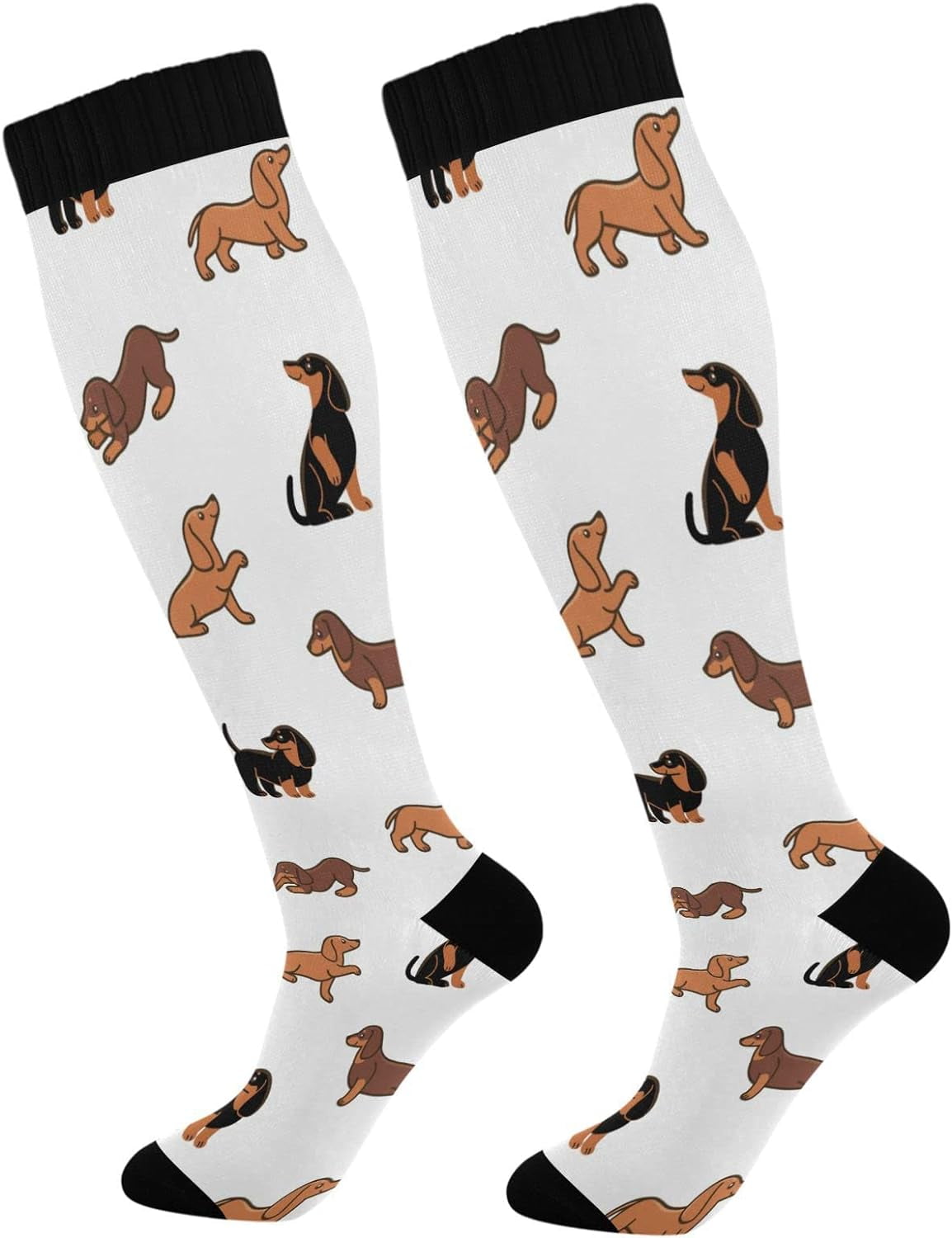 FREEAMG 1 Pair Cute Dogs Dachshunds Compression Socks 20-30mmHg Knee ...