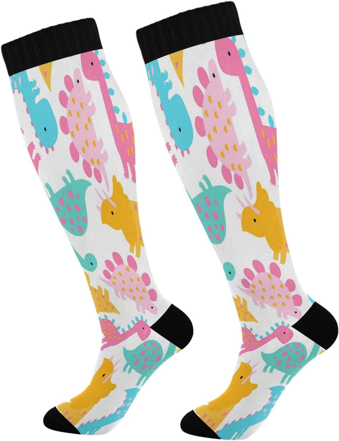 FREEAMG 1 Pairs Cute Dinosaur Compression Socks for Women Men Knee High ...