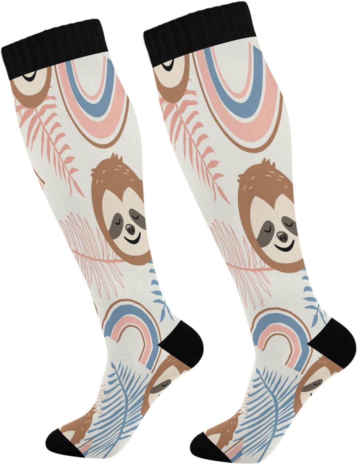 FREEAMG 1 Pairs Cute Sloth Compression Socks for Women Men Knee High ...