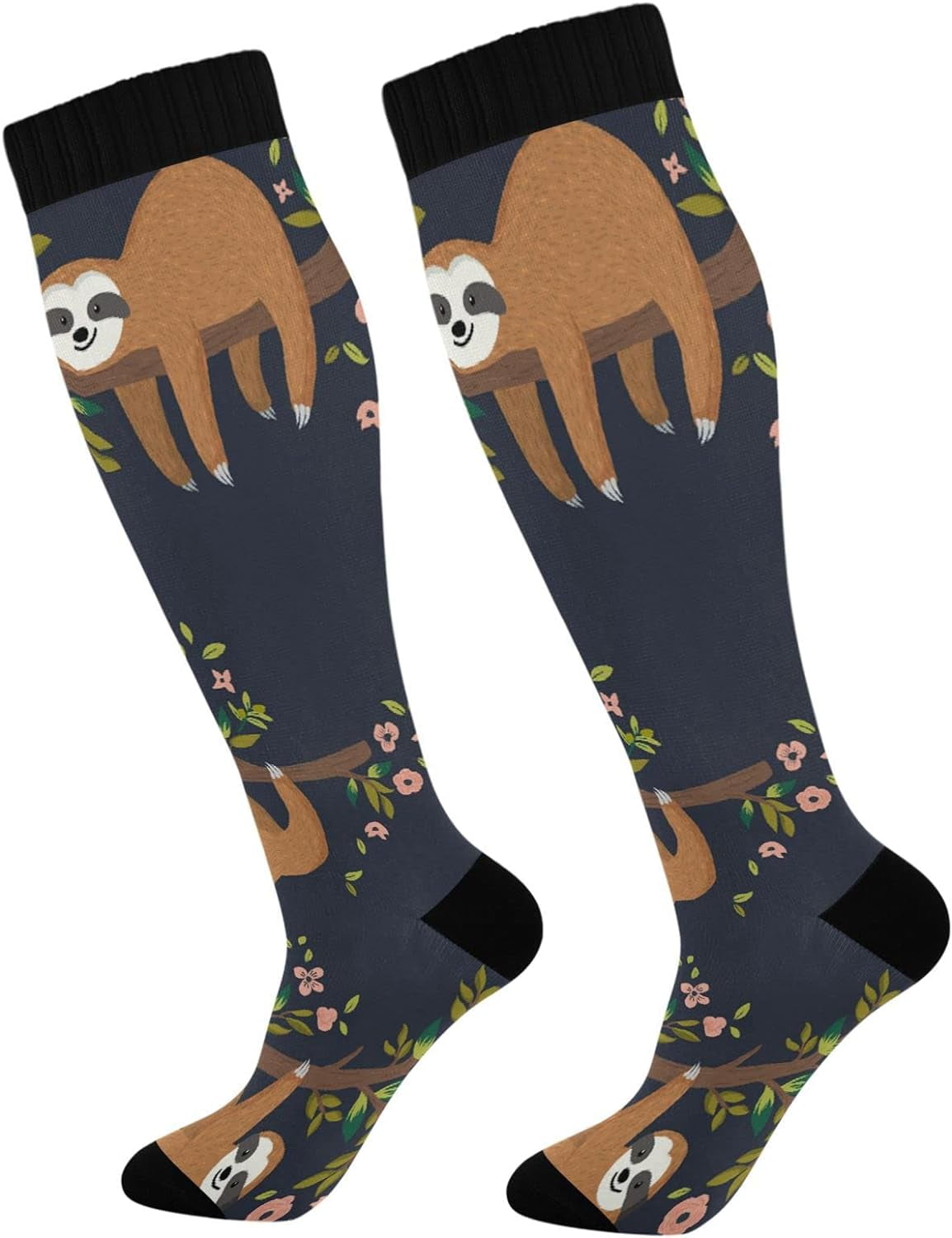 FREEAMG 1 Pairs Cute Sloths Compression Socks for Women Men Knee High ...