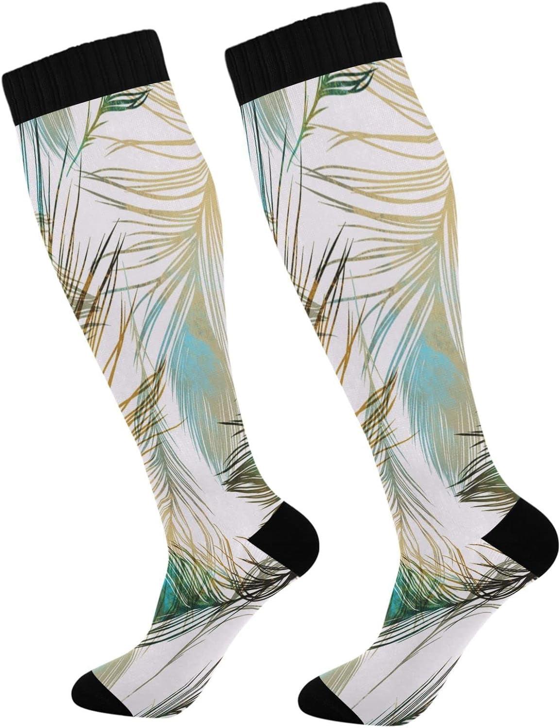 FREEAMG 1 Pairs Peacock Feather Compression Socks for Women Men Knee ...