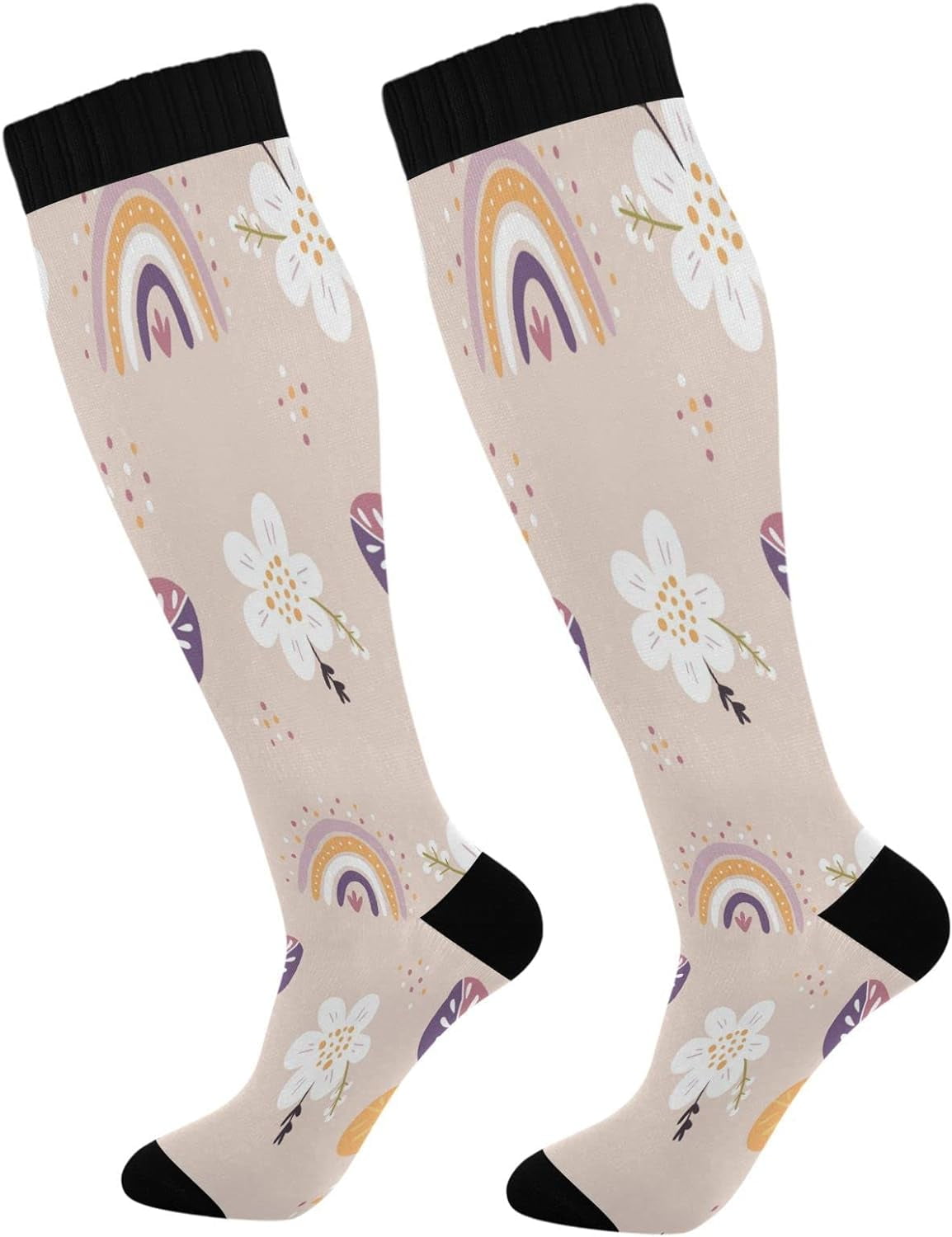 FREEAMG 1 Pairs Rainbow Butterfly Pattern Compression Socks for Women ...